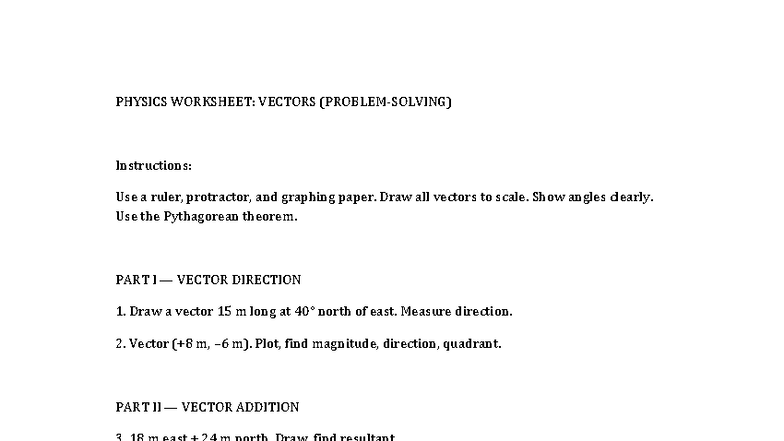 PHYS 101: Vector Worksheet and Graphical Methods Guide - Studocu