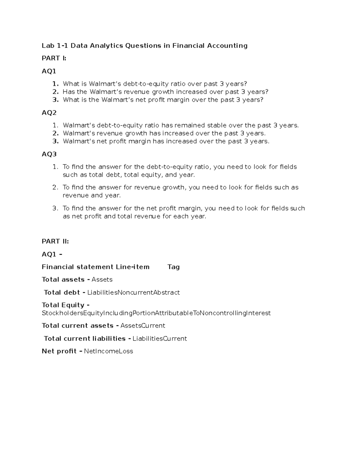Lab Assignment: Financial Accounting Data Analytics Questions (Part I ...