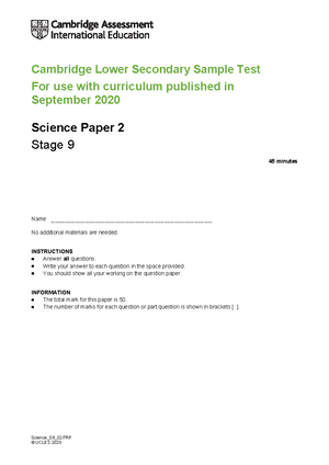 Science Stage 9 Sample Paper 1 tcm143-595707 - Science_S9_01/7RP© UCLES ...