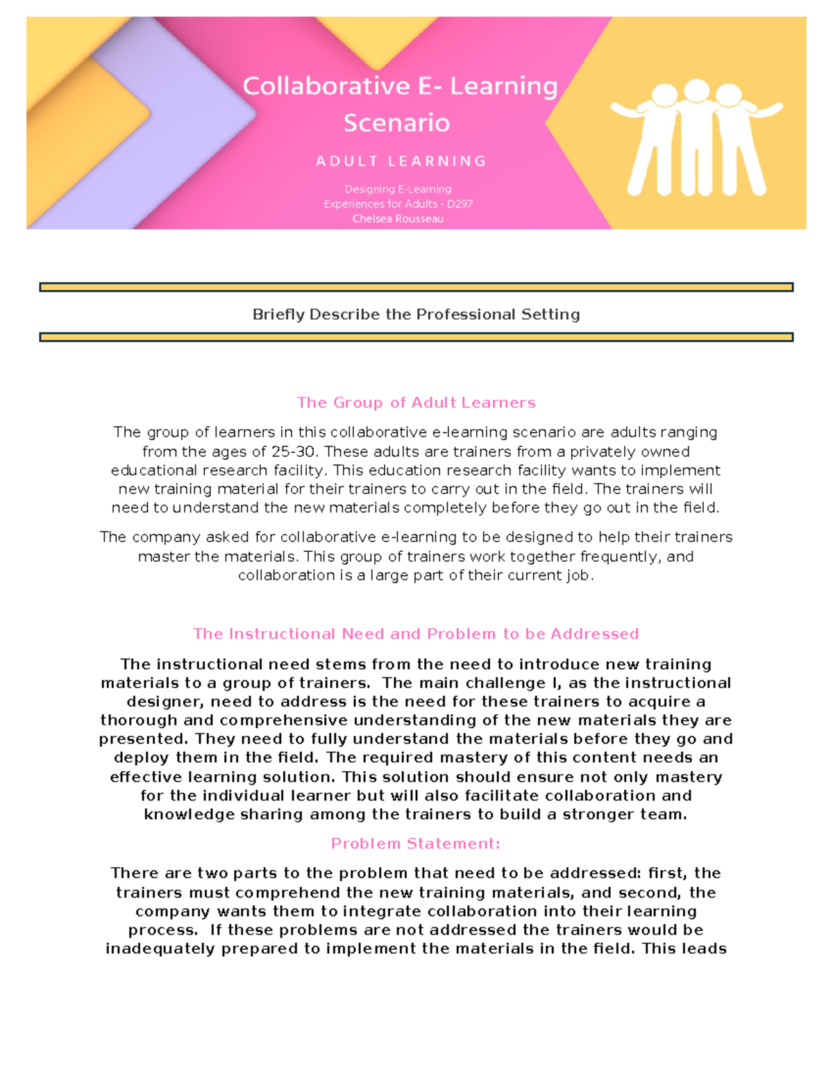 Designing Collaborative E-Learning for Adults - D297-WGU Task 1 - Studocu