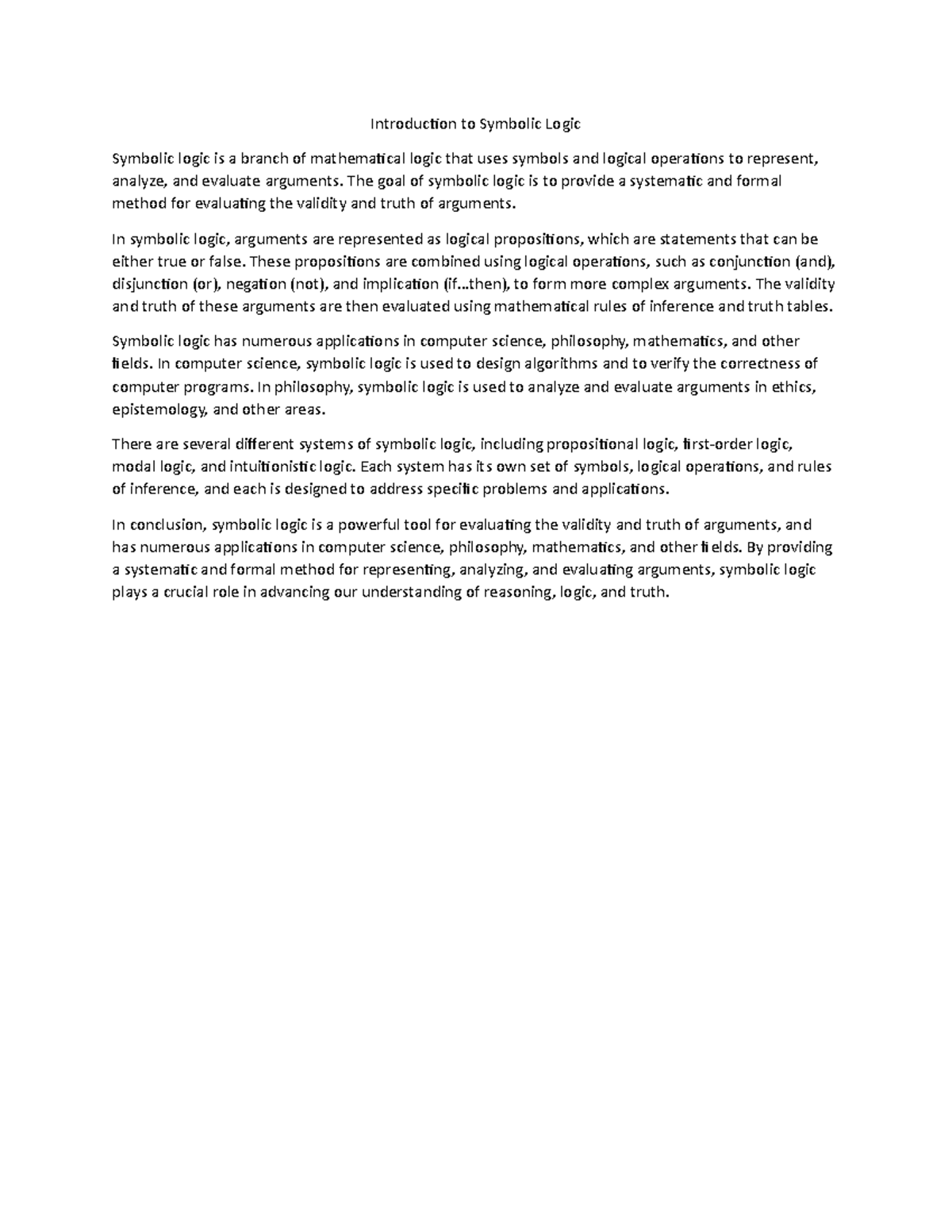 Introduction To Symbolic Logic Introduction To Symbolic Logic Symbolic Logic Is A Branch Of