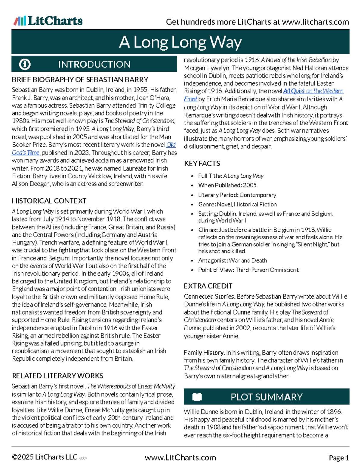 A Long Long Way (INTR) - Comprehensive LitChart Summary and Analysis ...