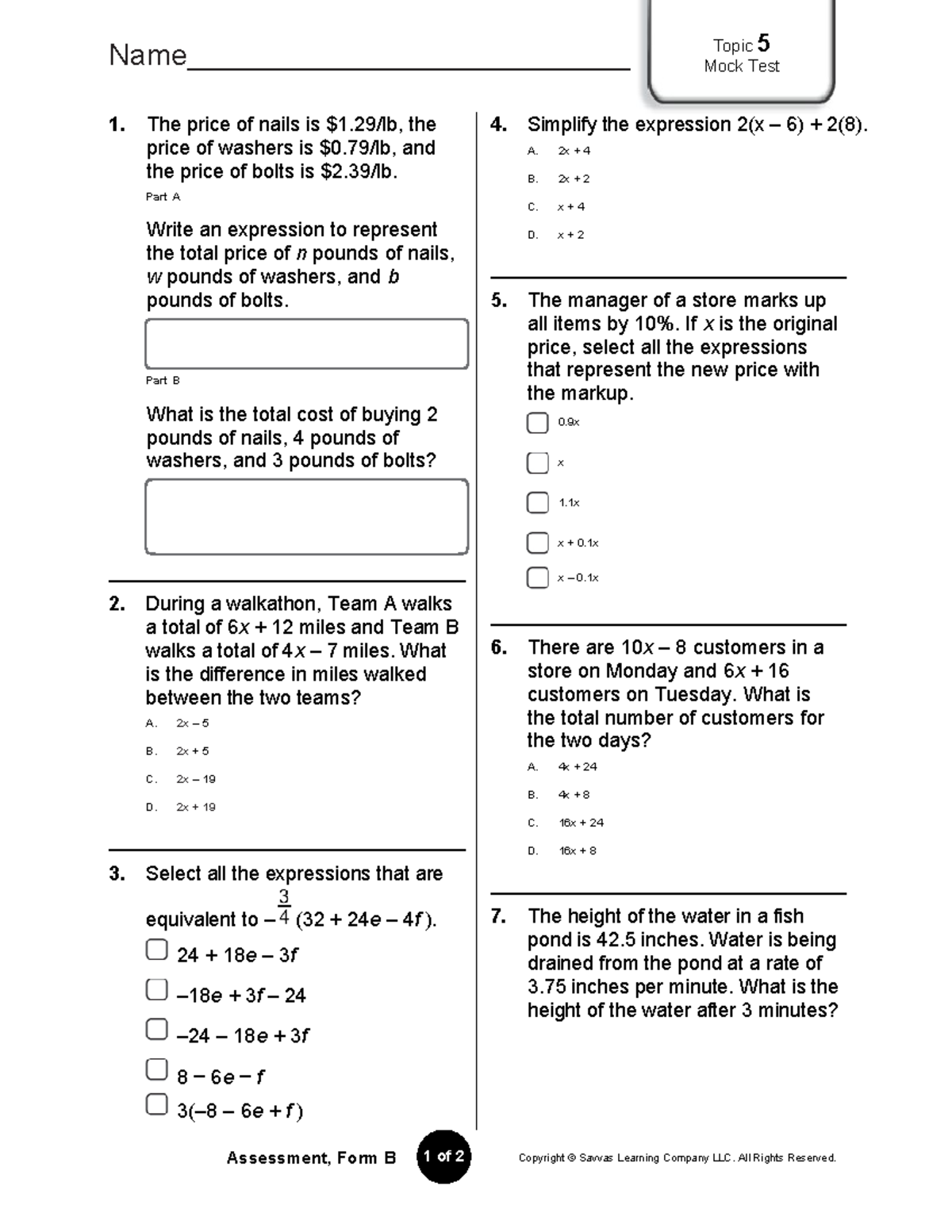 Envision A7 05 Mock test - Topic 5 Mock Test Assessment, Form B 1 of 2 ...