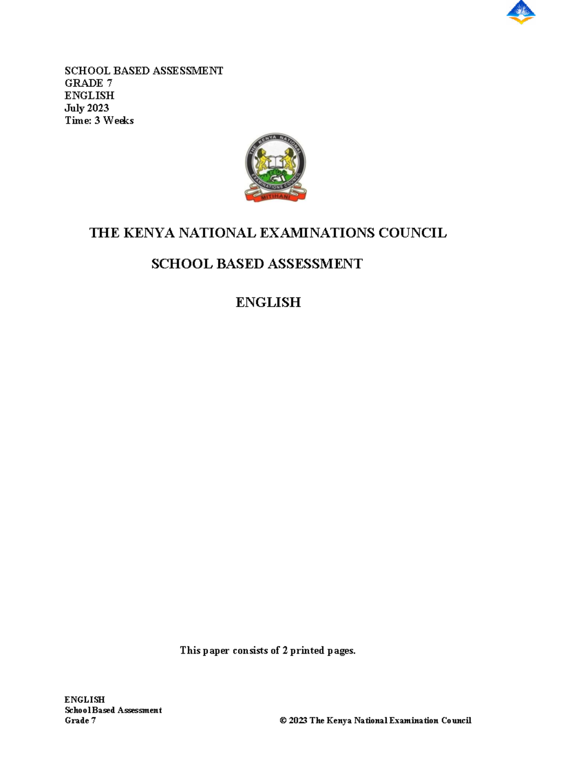 Grade 7 English School Based Assessment - July 2023 - Studocu
