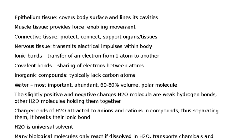 Anatomy Notes: Tissues, Bonds, and Body Systems Overview - Studocu