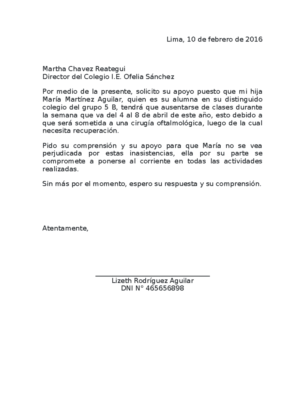 Carta de Solicitud de Permiso Laboral para María Martínez Aguilar - Studocu