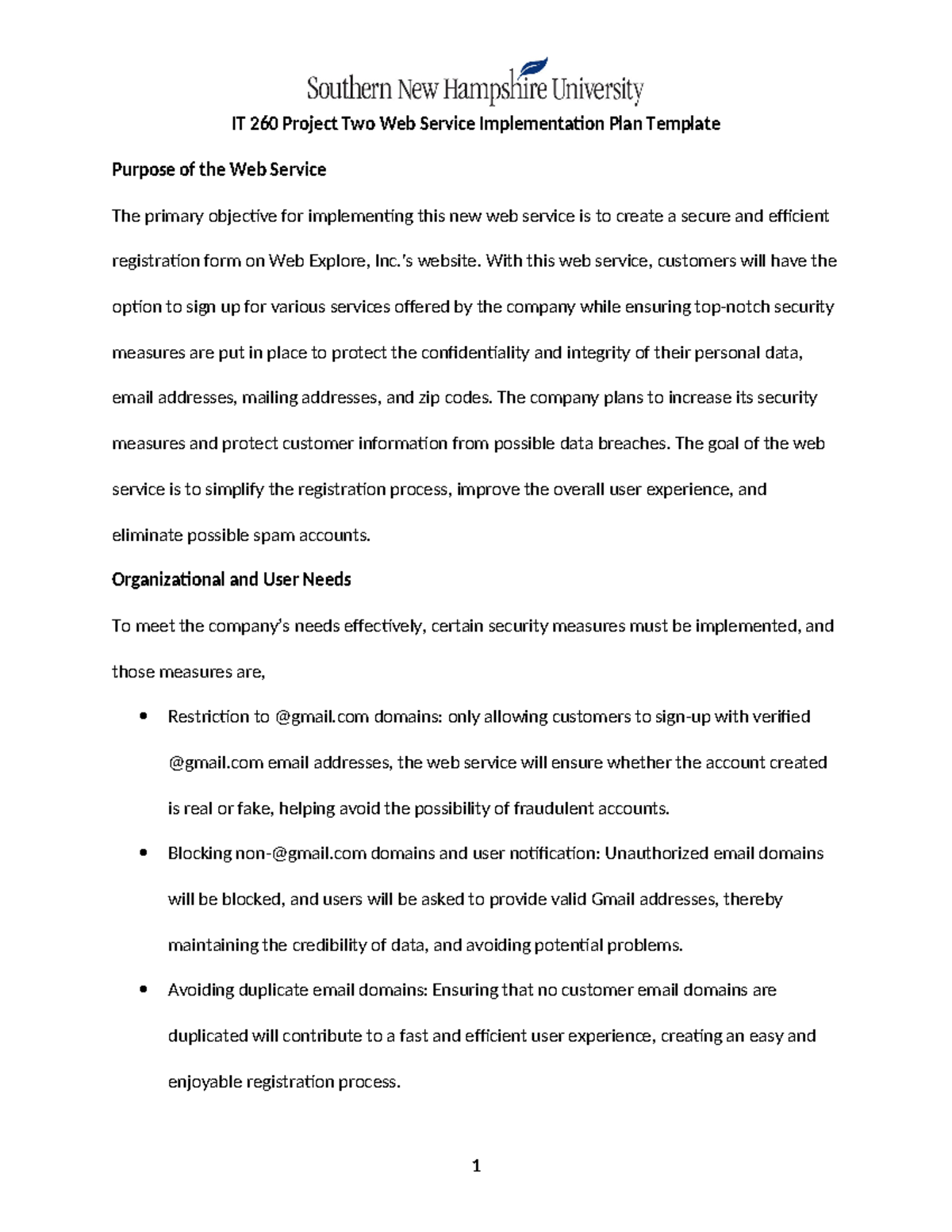 IT 260 Project Two Web Service Implementation Plan Overview - Studocu