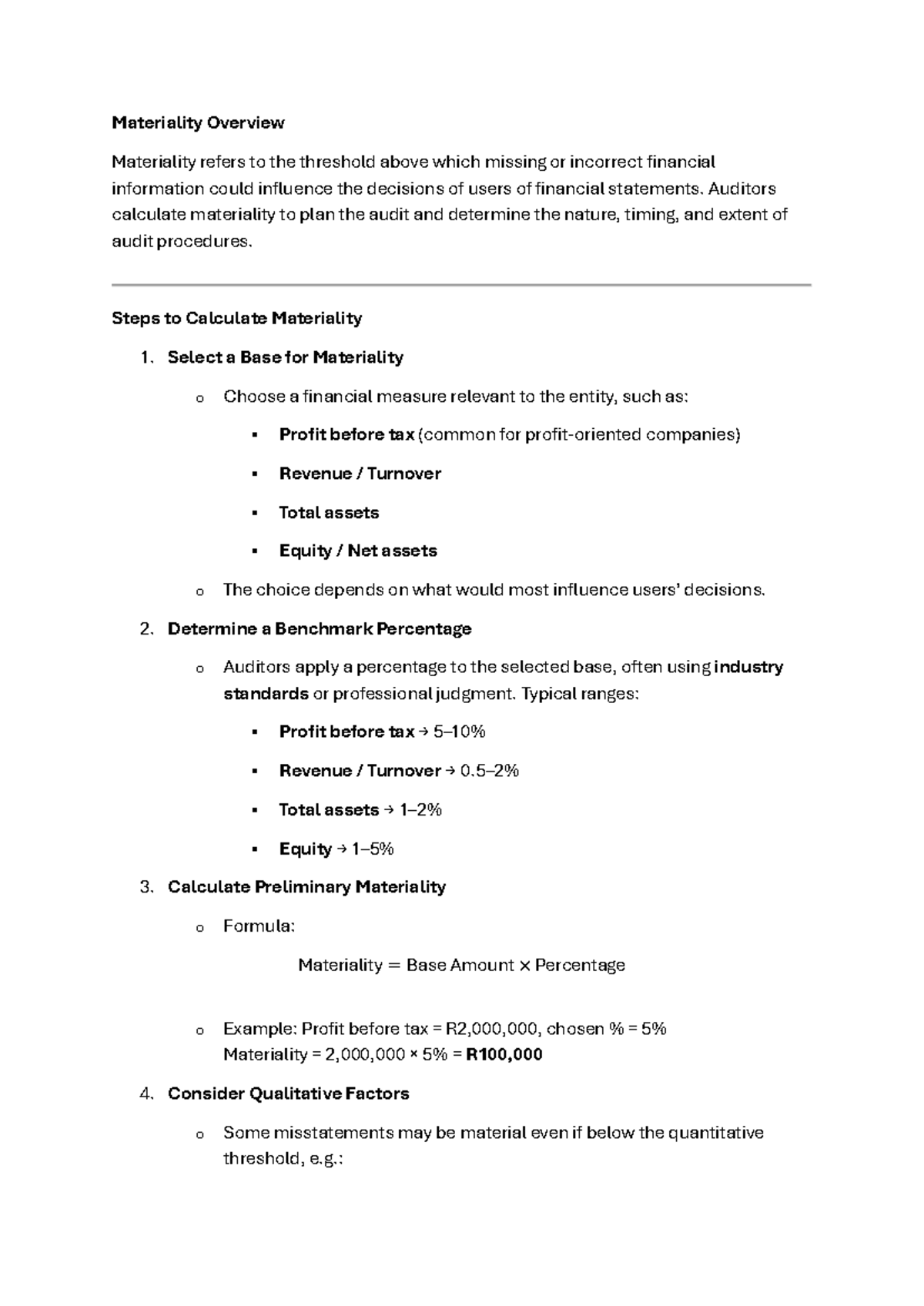 Materiality Overview: Key Steps for Audit Planning and Calculation ...