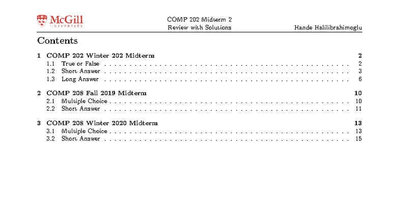 COMP 202 Winter 2024 Midterm 2 Review with Solutions - Studocu