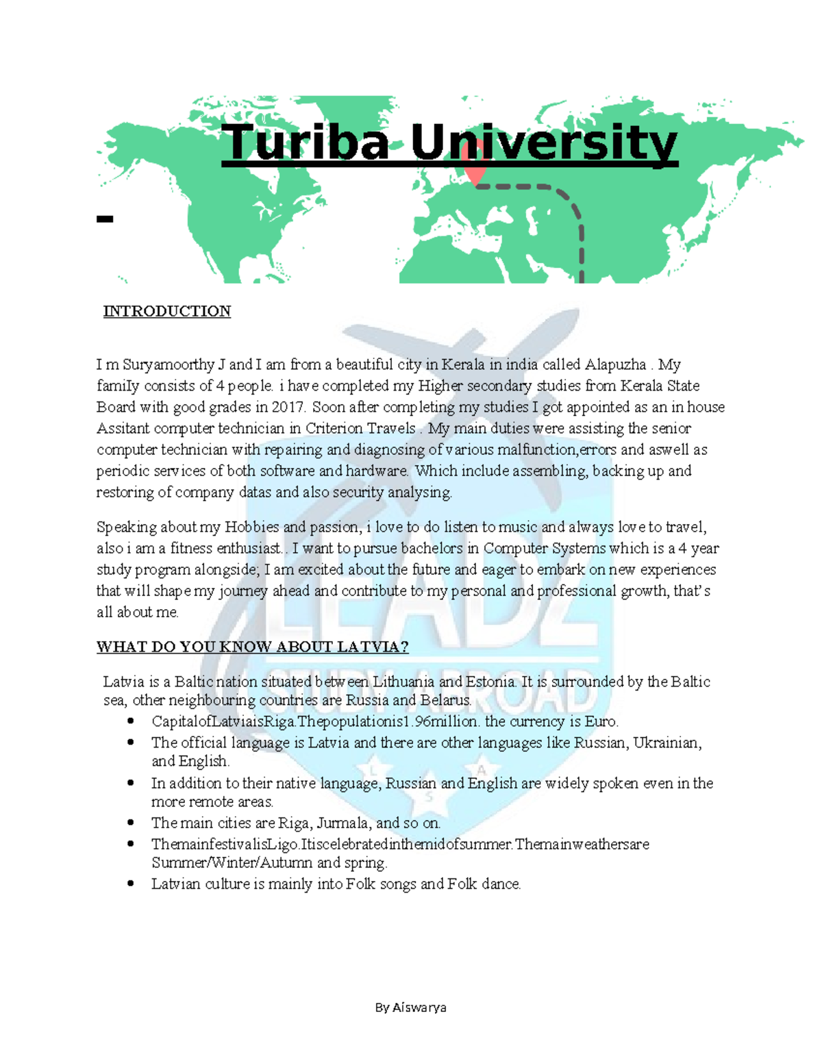 Turiba university interview material - INTRODUCTION I m Suryamoorthy J ...