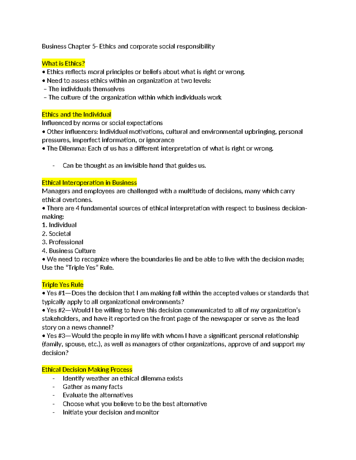 Business Ethics & CSR - Chapter 5 Lecture Notes (BUS 101) - Studocu