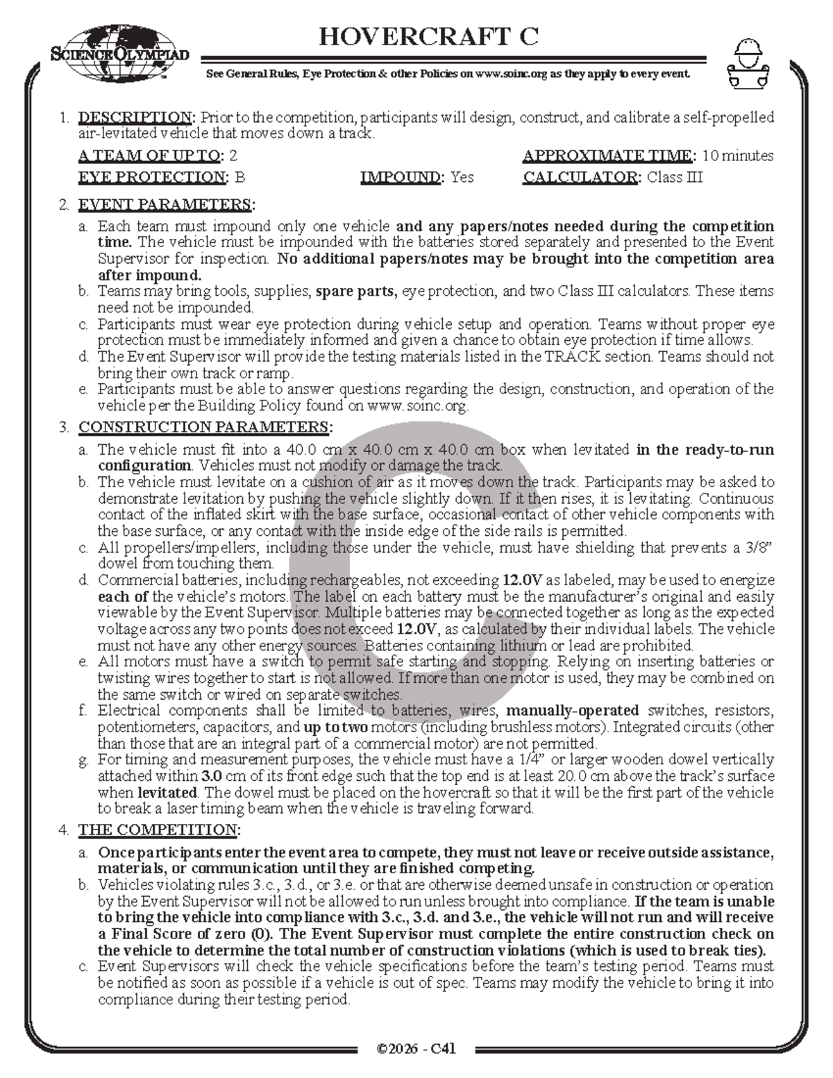 Science Olympiad Div C: HOVERCRAFT C Event Rules 2026 - Studocu