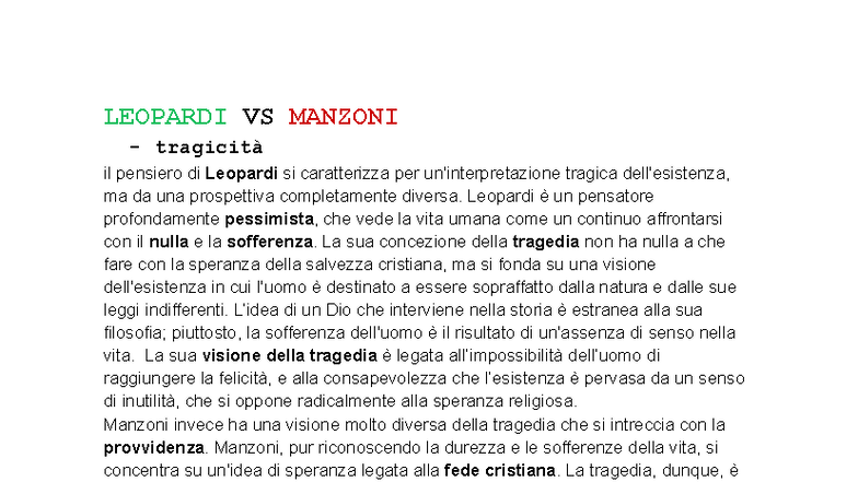 Leopardi manzoni dante - LEOPARDI VS MANZONI - tragicità il pensiero di ...