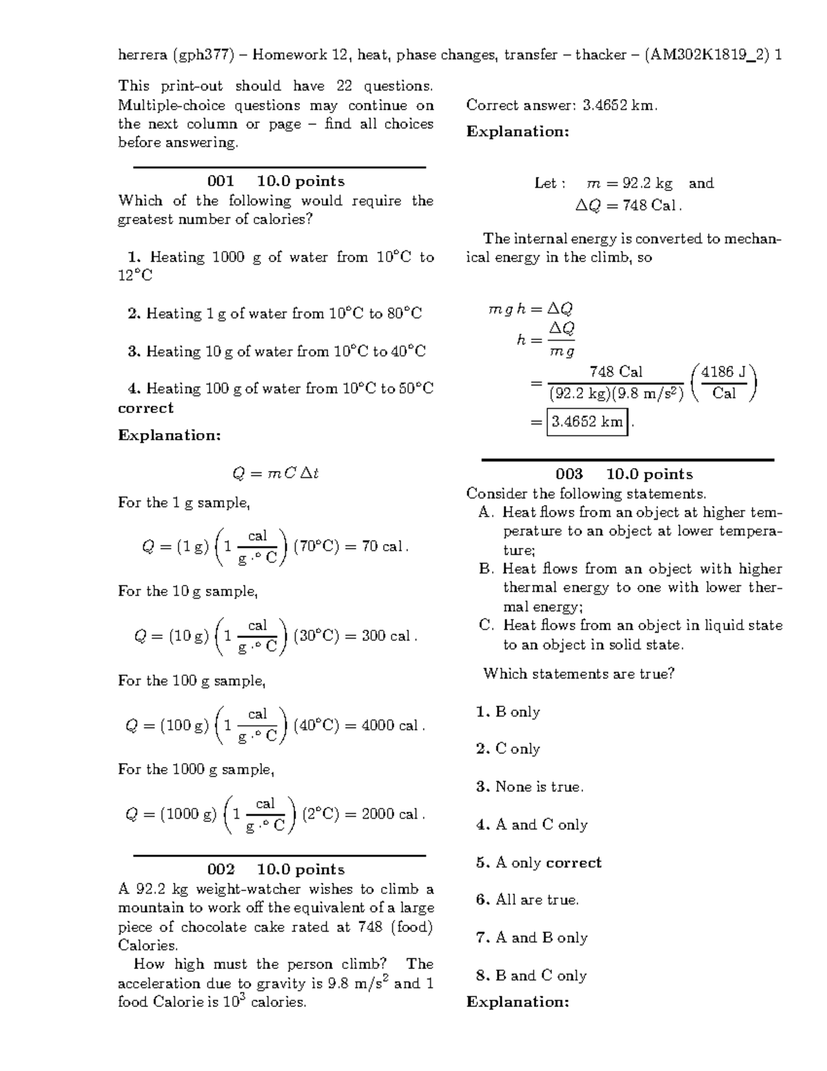 Homework 12: Solutions for Heat Transfer & Phase Changes - Studocu