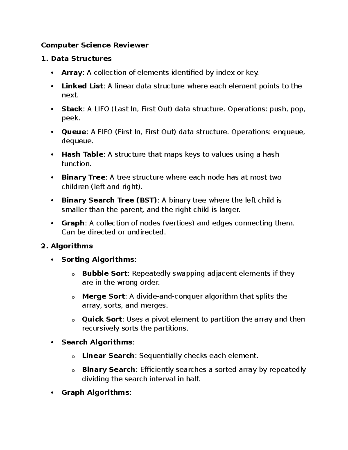 CS Reviewer: Key Concepts in Data Structures & Algorithms - Studocu