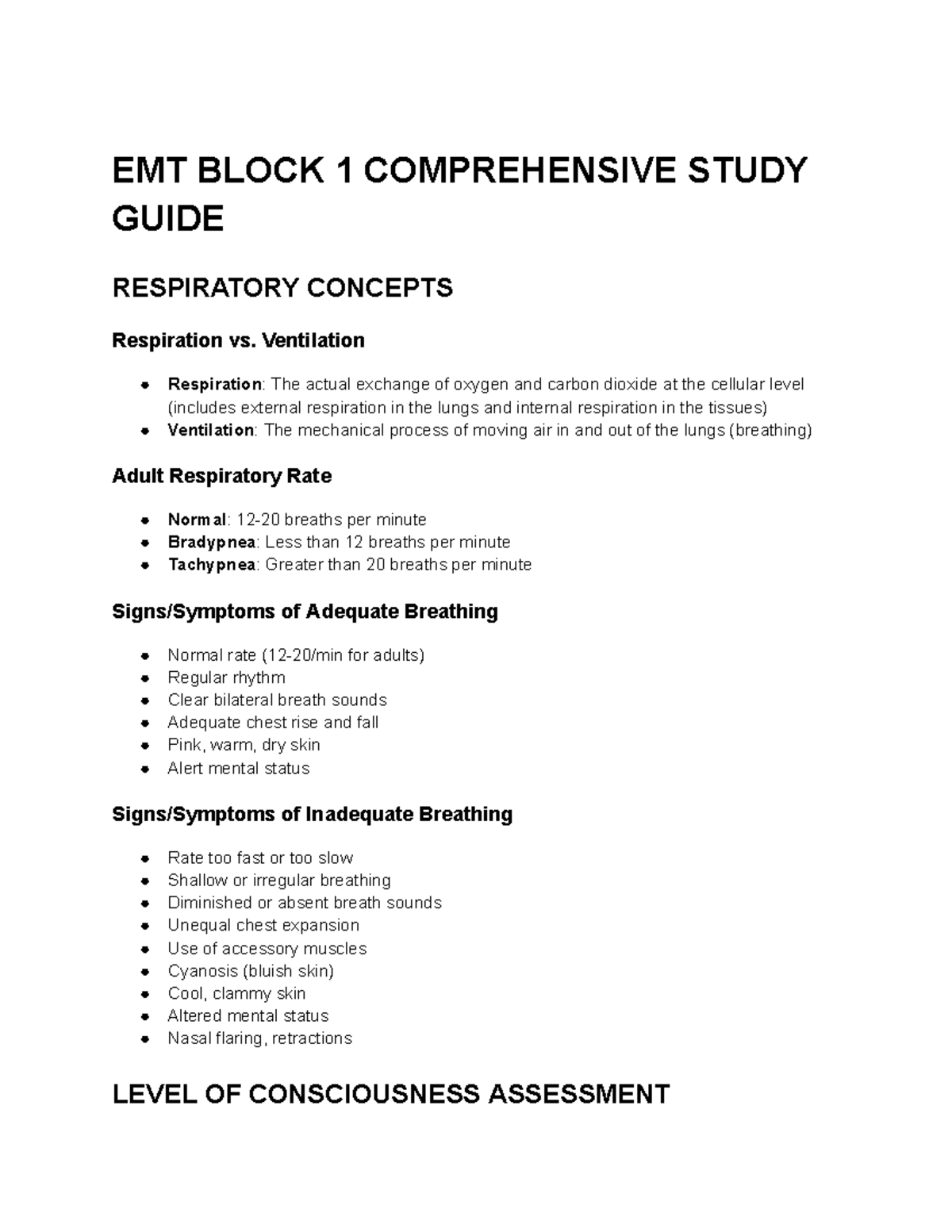 EMT BLOCK 1 COMPREHENSIVE STUDY GUIDE: RESPIRATORY & ASSESSMENT ...