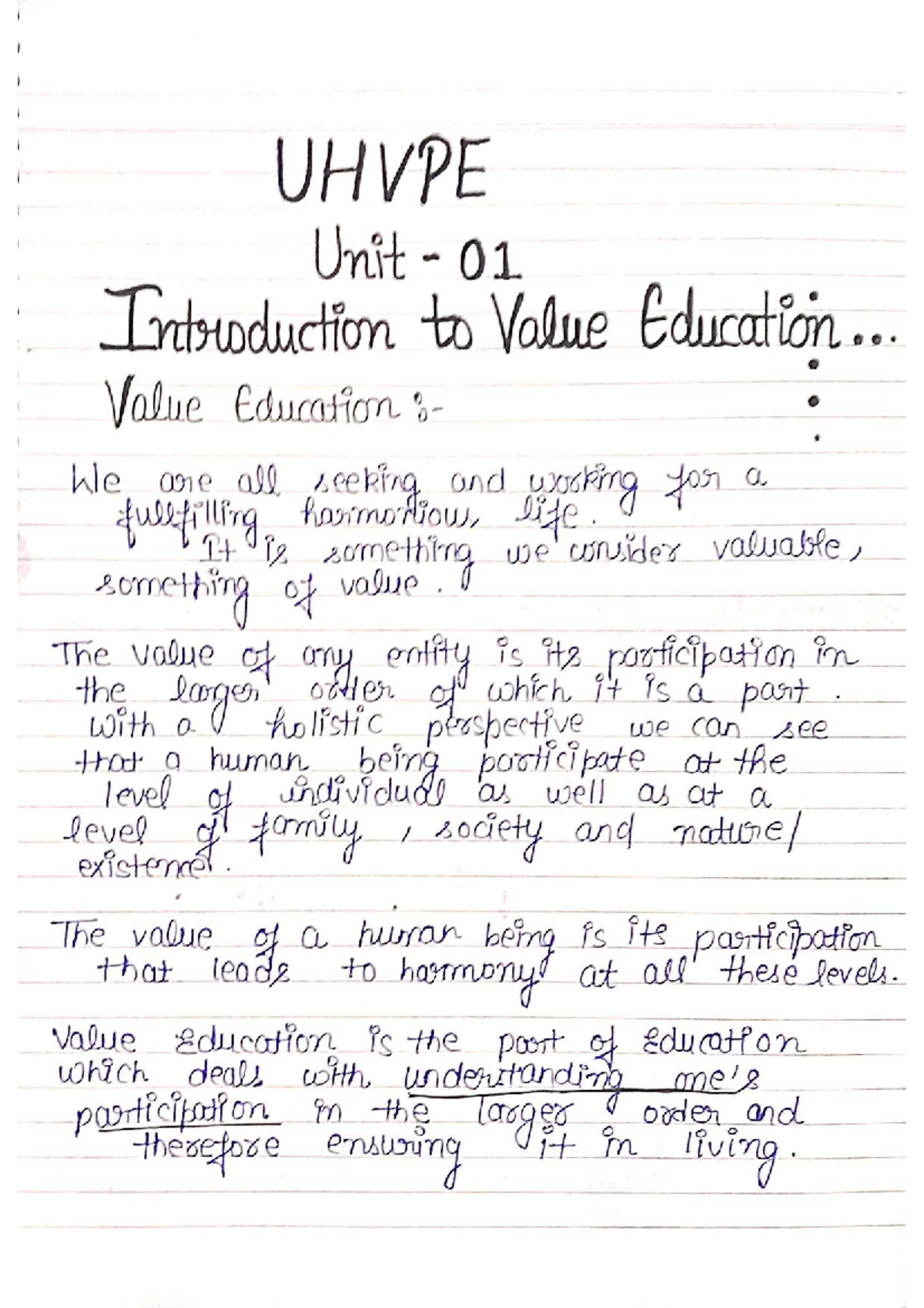 UHVPE Unit 01: Understanding Value Education and Human Harmony - Studocu