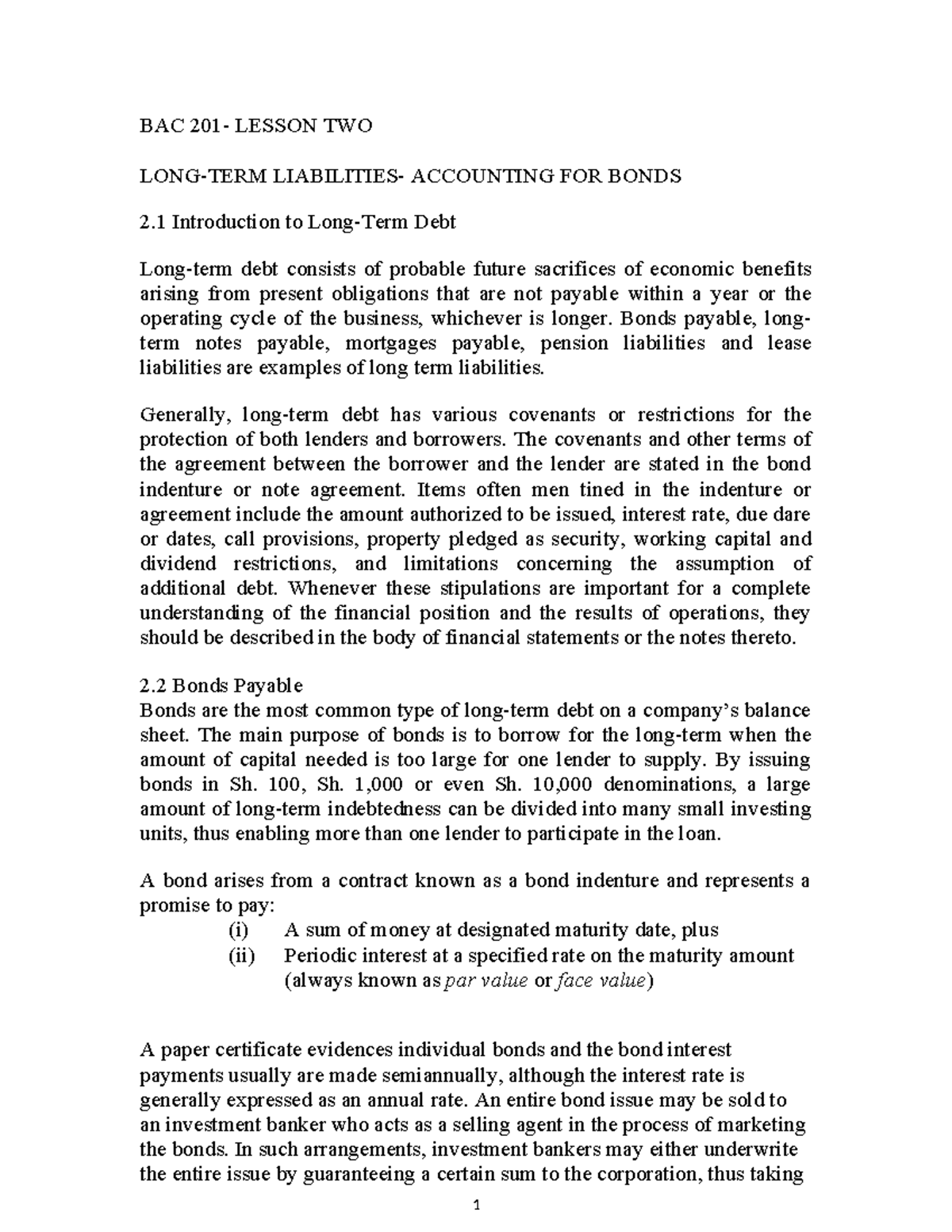 BAC LESSON TWO: ACCOUNTING FOR BONDS AND LONG-TERM LIABILITIES - Studocu