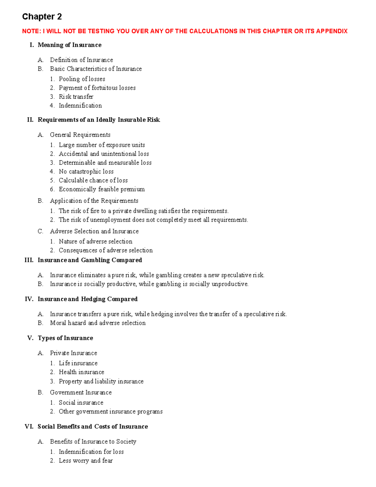Ch. 2 Outline: Meaning of Insurance & Key Concepts - Studocu