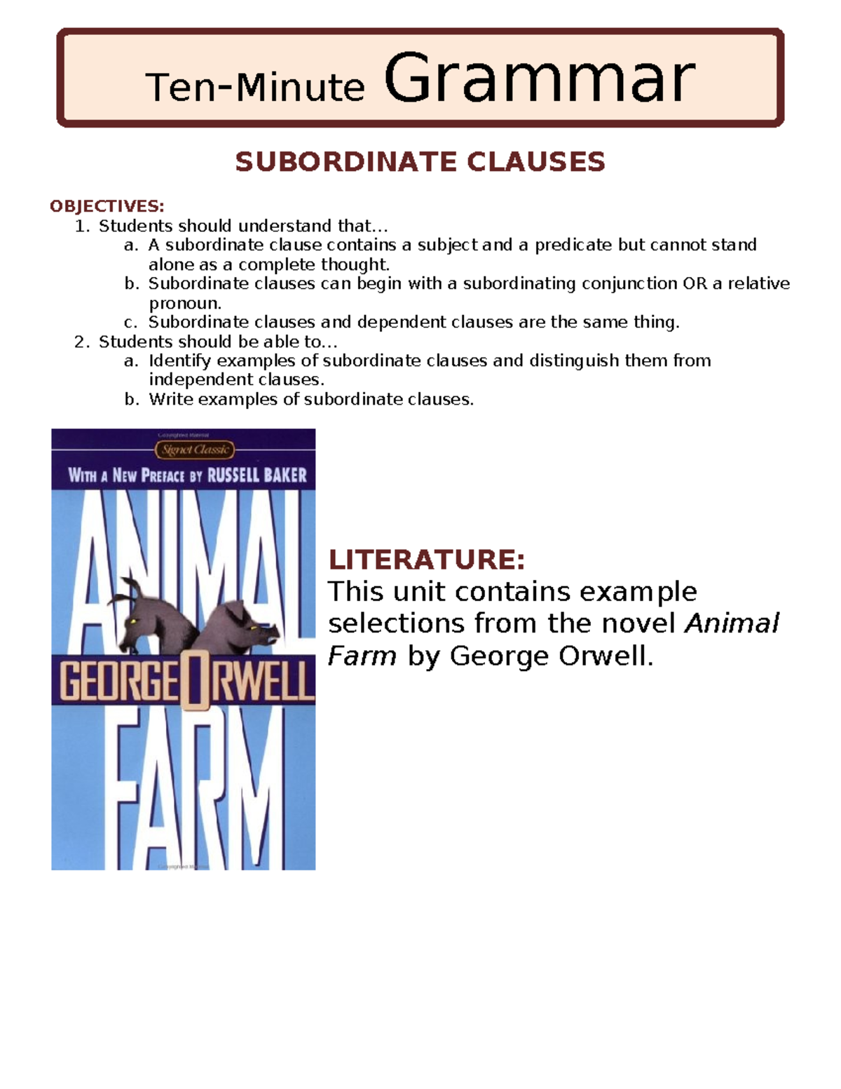 Grammar Lesson: Understanding Subordinate Clauses (ENG 101) - Studocu