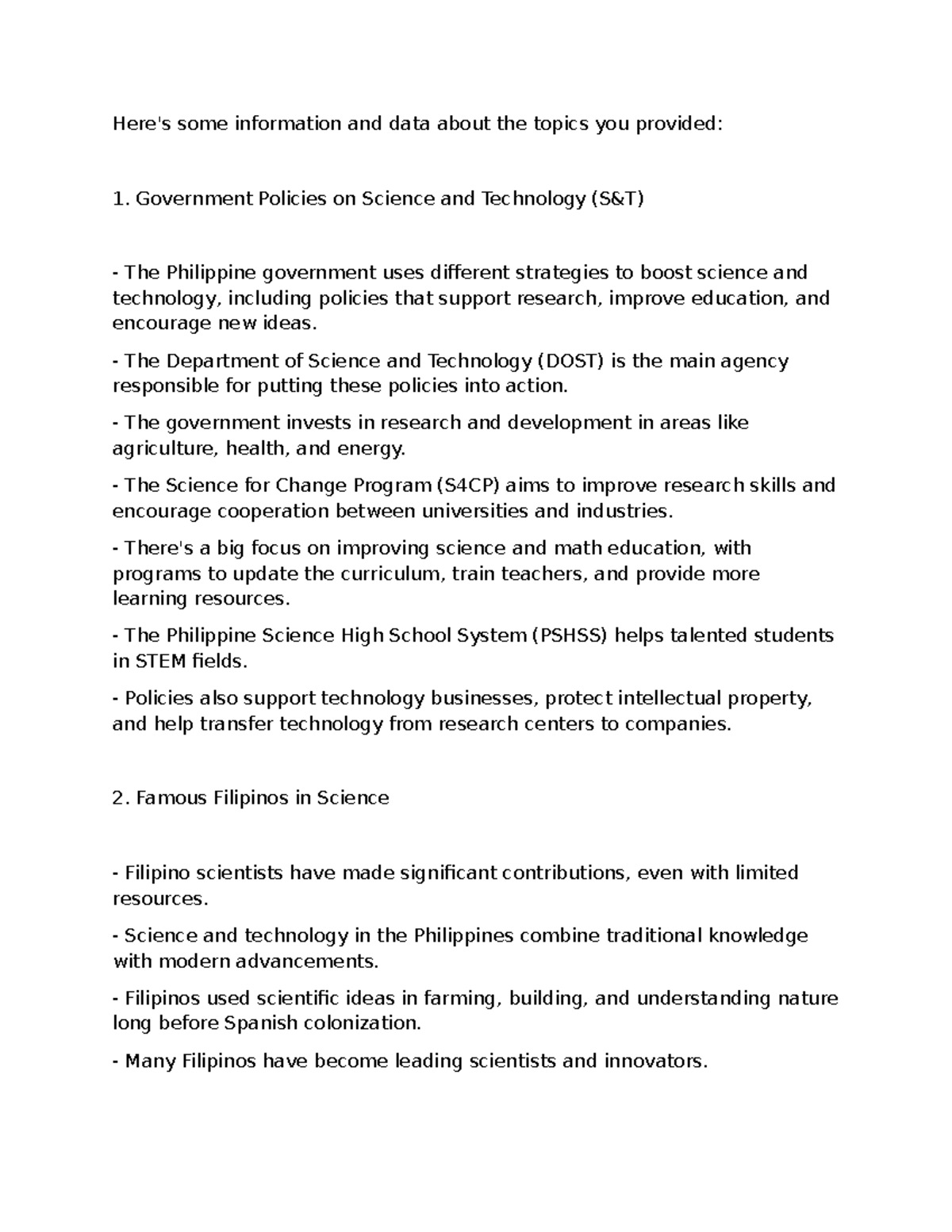 Philippine Science and Technology Policies: A Comprehensive Overview - Studocu