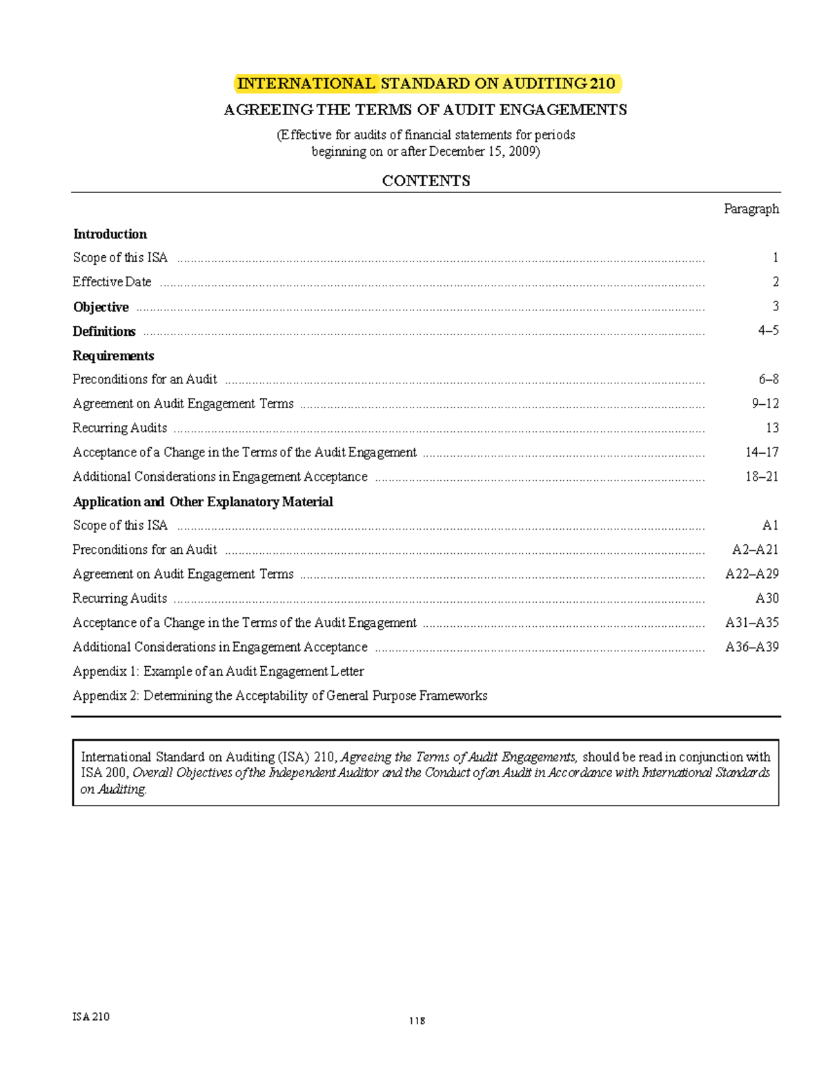 ISA 210: Audit Engagement Terms and Preconditions Lecture Notes - Studocu