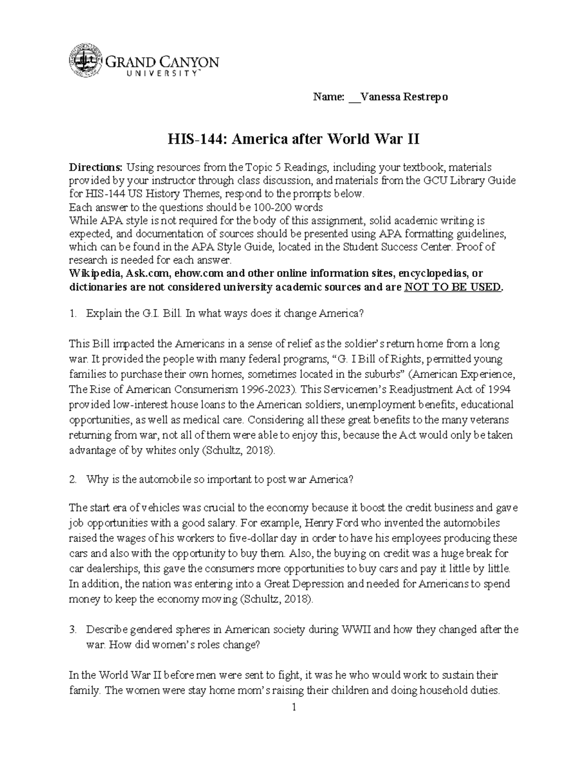HIS-144-RS-America after WWII Worksheet - Name: __Vanessa Restrepo HIS ...