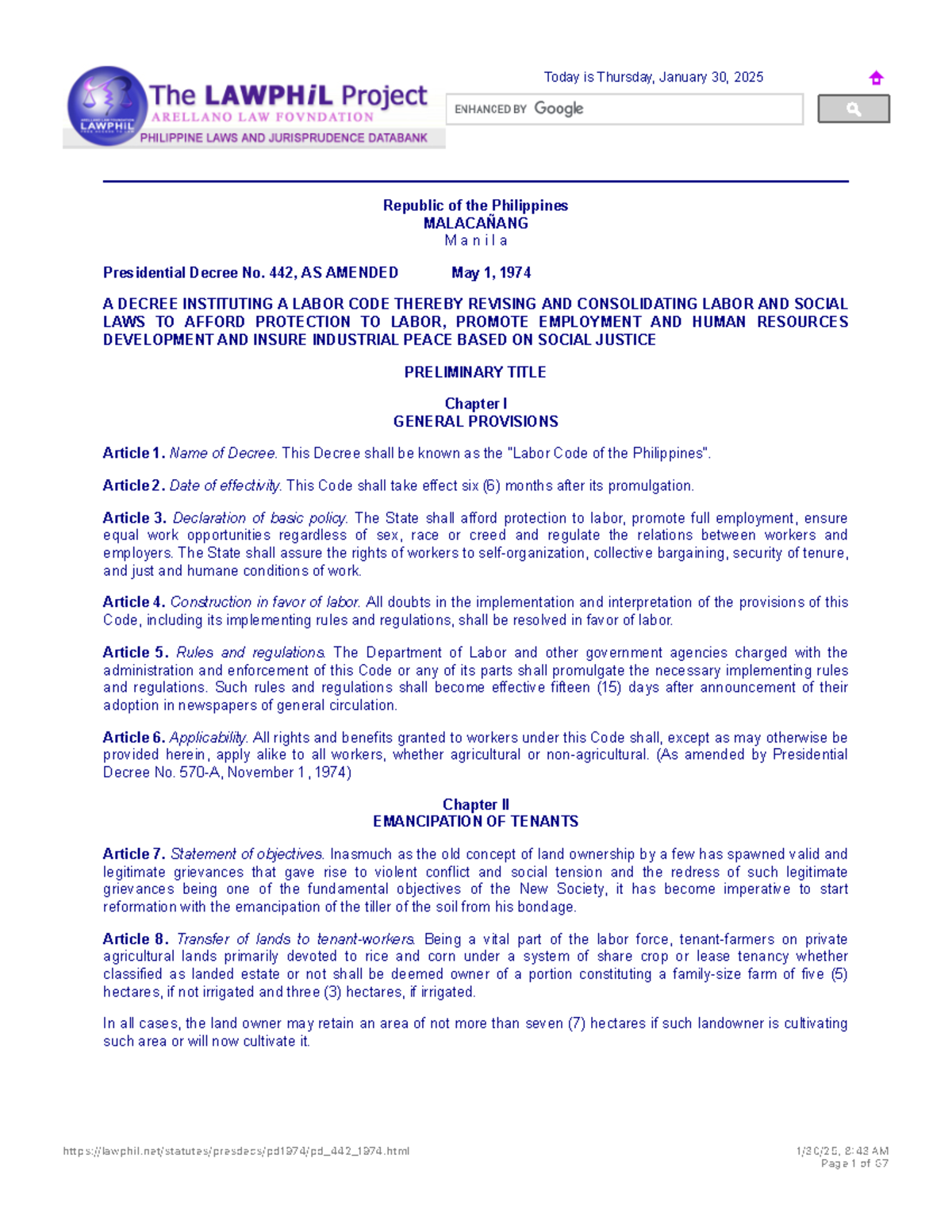 Labor Code of the Philippines: Presidential Decree No. 442 Overview ...