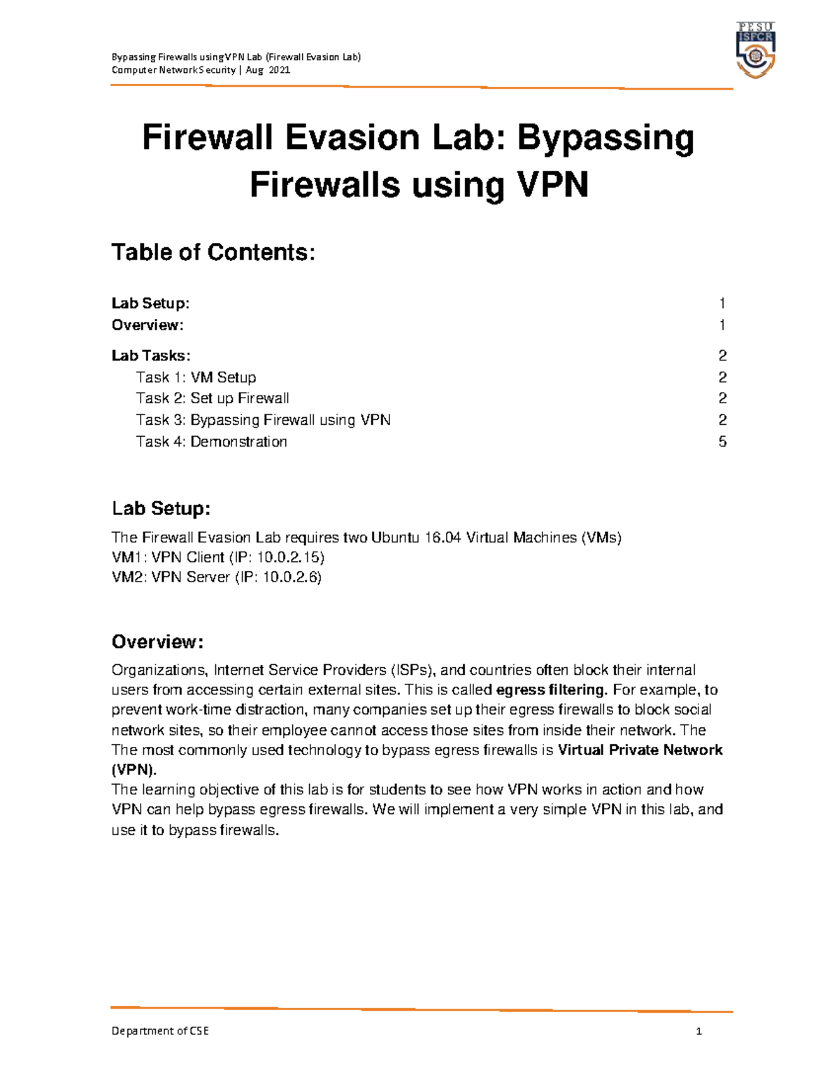CSE 2021 Firewall Evasion Lab: Bypassing Firewalls with VPN - Studocu
