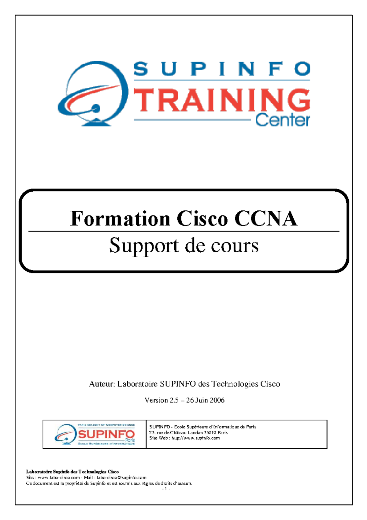 Formation Cisco CCNA - Support de Cours (Version 2.5) - Studocu