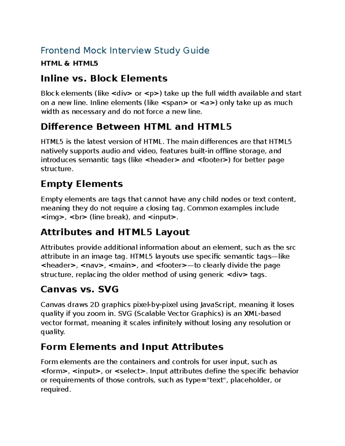 Frontend Mock Interview Study Guide: HTML, CSS & JavaScript Essentials ...