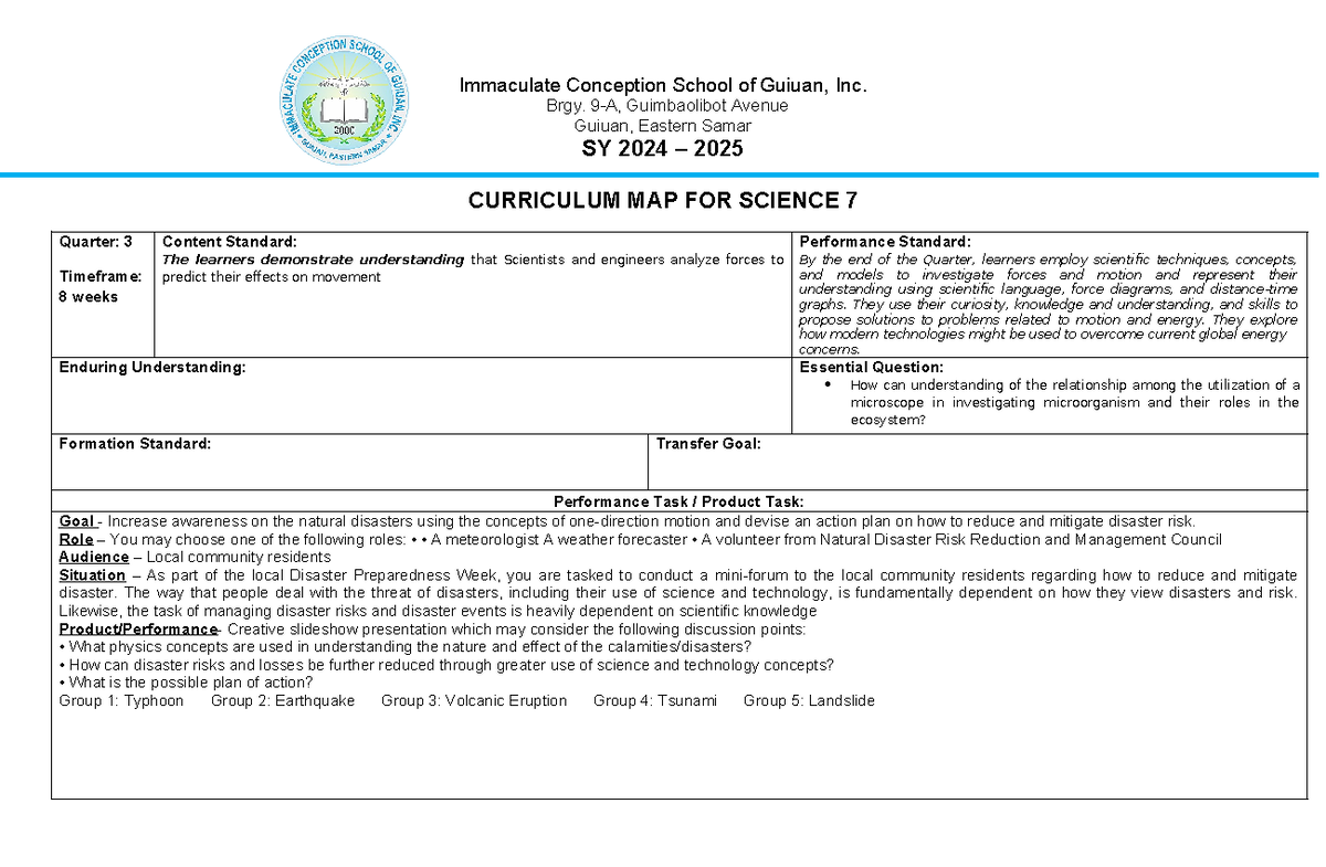Grade 7 - CMAP Q3 - Science 7 - Immaculate Conception School of Guiuan, Inc. Brgy. 9-A ...