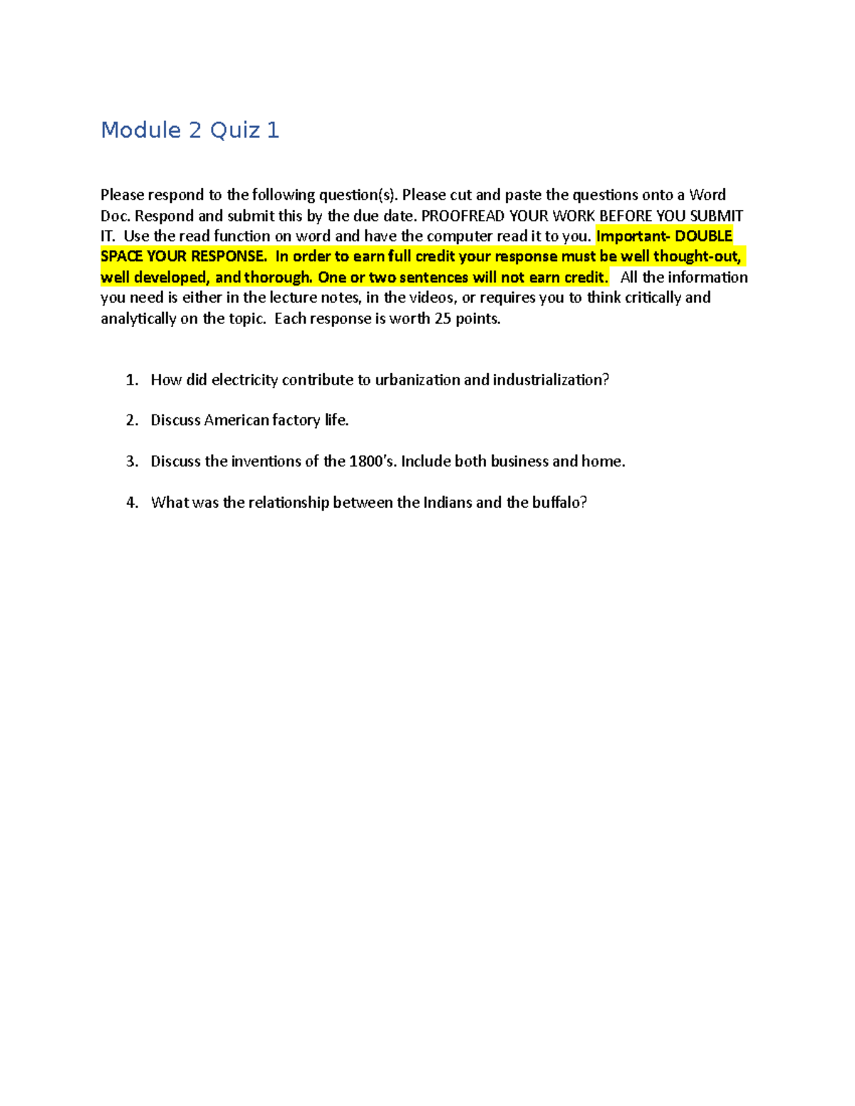 Module 2 Quiz 1 - Module 2 Quiz 1 Please respond to the following ...