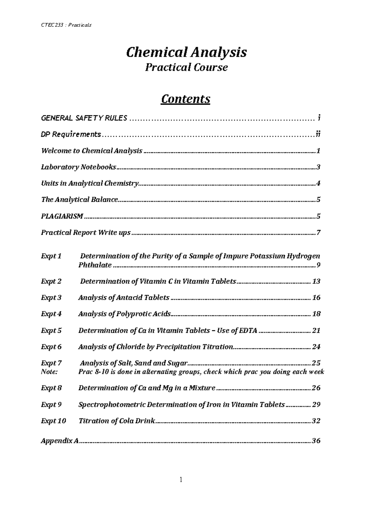 CTEC233: Practical Manual for Chemical Analysis Techniques - Studocu