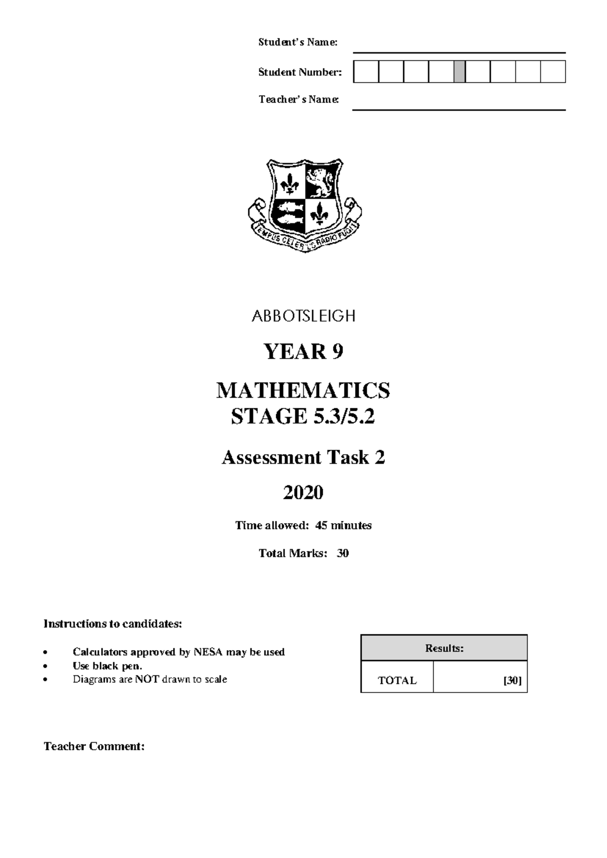 AT Task 2 Maths Stg 5 - Year 9 Assessment 2020 - Studocu