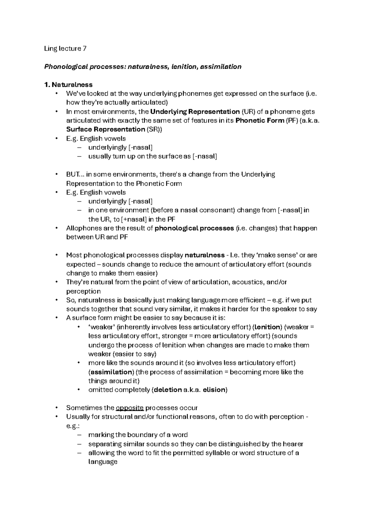 Ling 7: Phonological Processes - Naturalness, Lenition, Assimilation ...