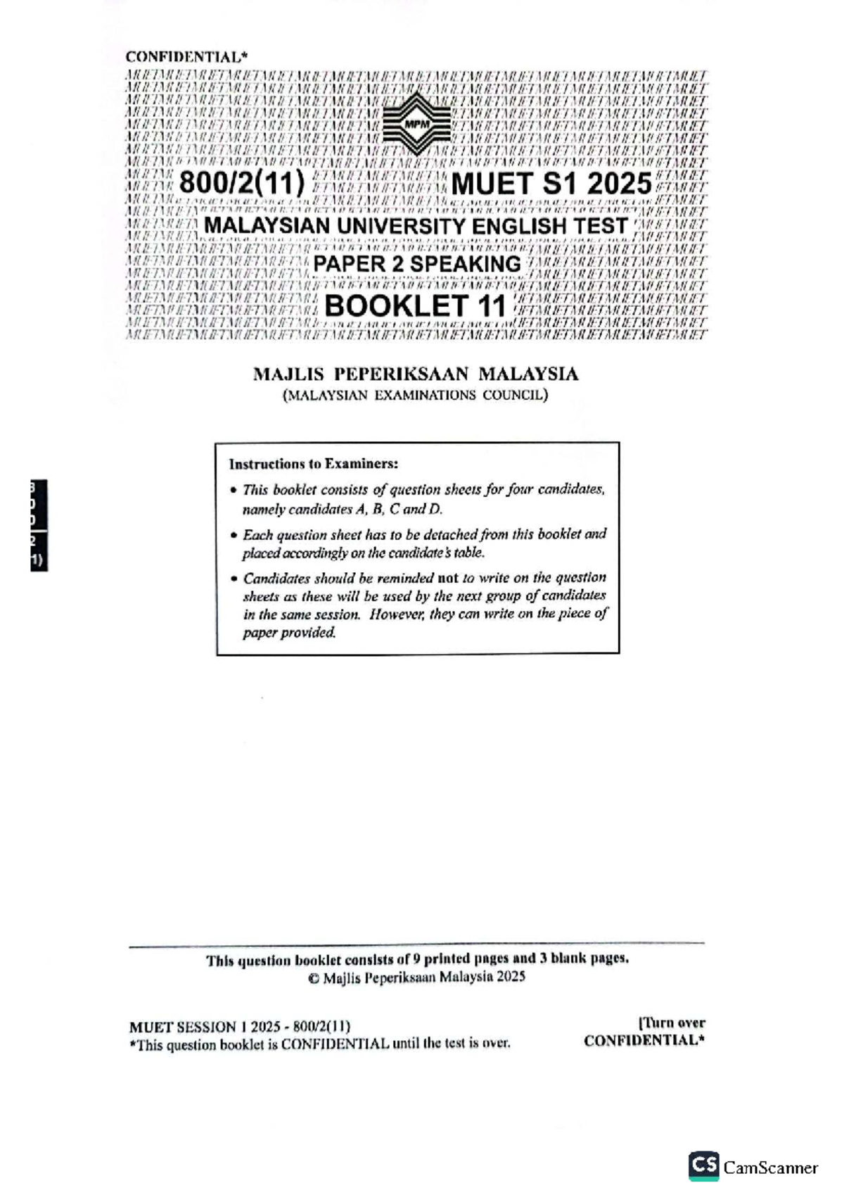 MUET S1 2025 Speaking Test Booklet 11 - Malaysian University English ...