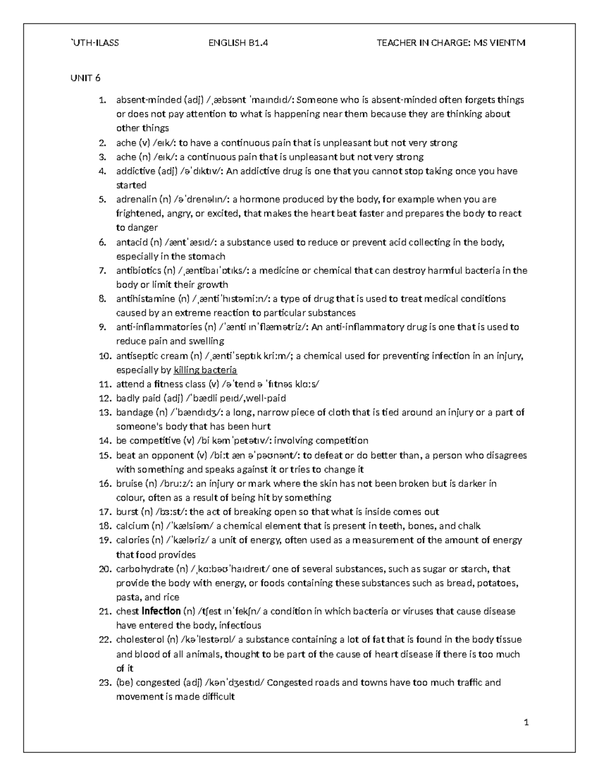 ENGLISH B1.4 UNIT 6 & 8 VOCABULARY STUDY GUIDE - Studocu