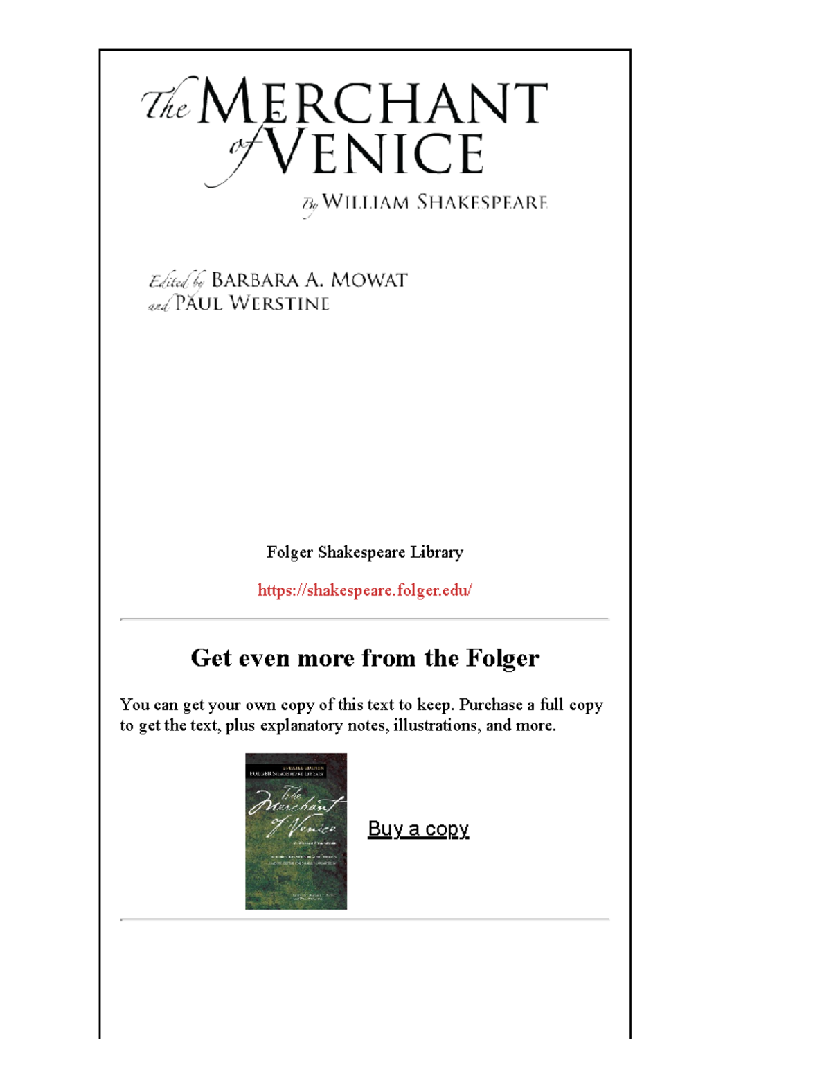 The Merchant of Venice - Folger Shakespeare Library Edition - Studocu