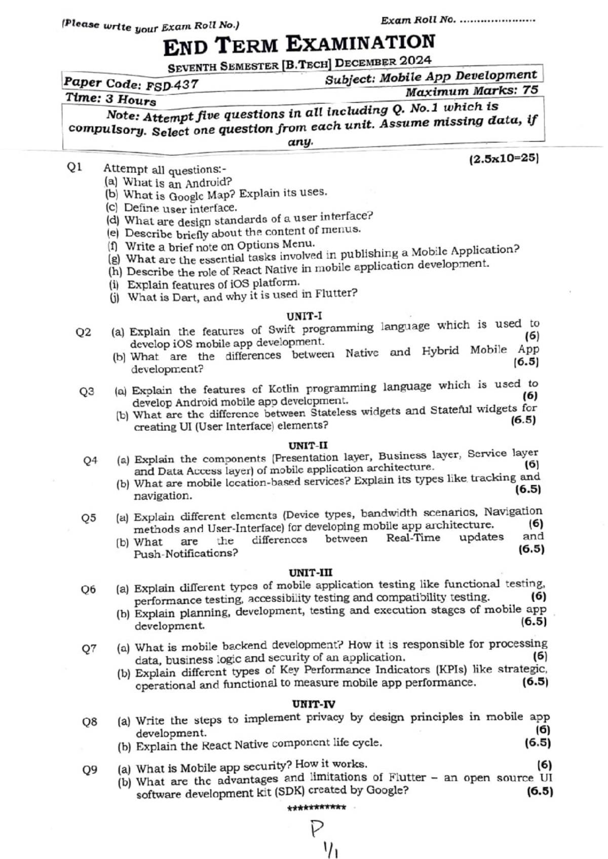 Moble App Development FSD-437 End Term Exam Questions - Studocu