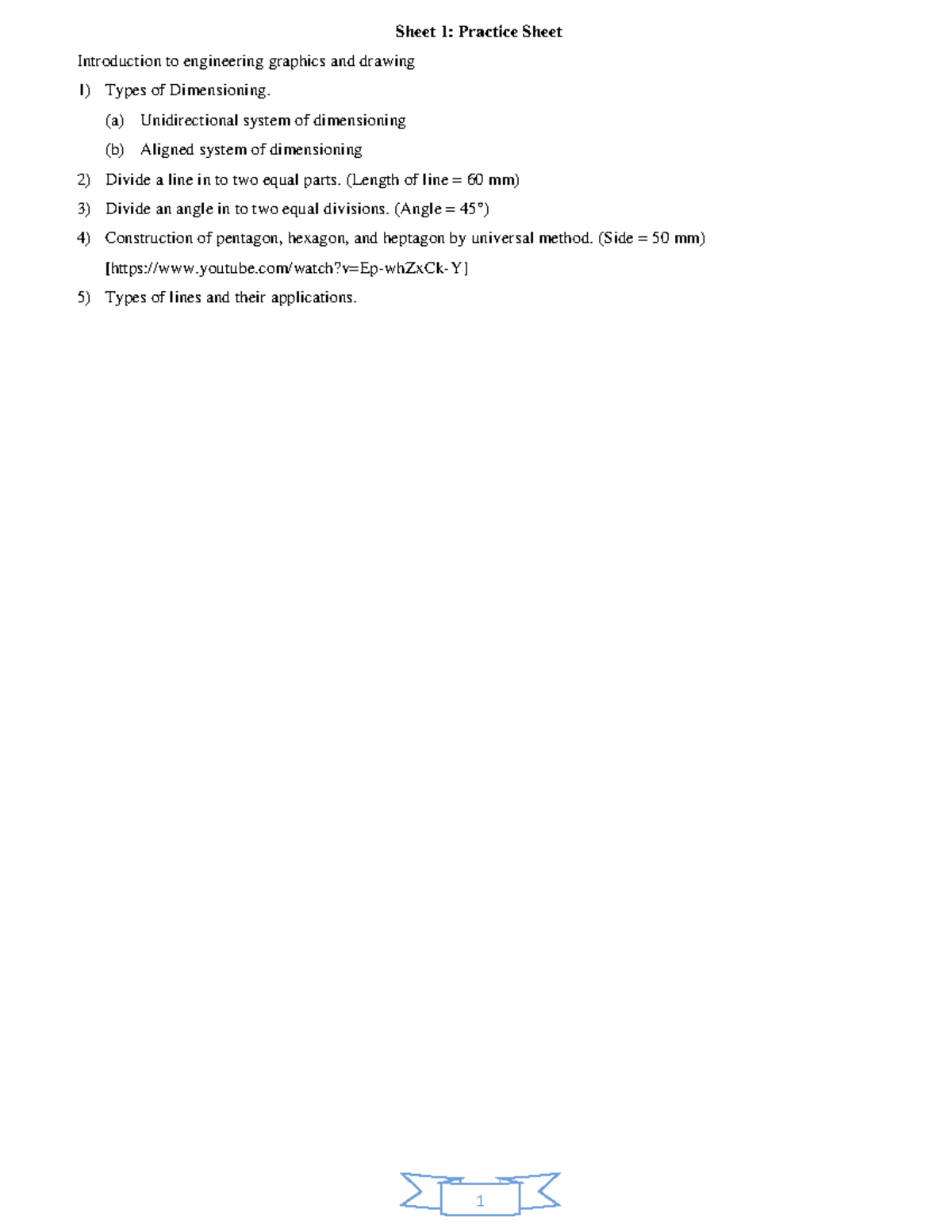 EGD Practice Sheets 1-8: Engineering Graphics and Drawing Guide - Studocu