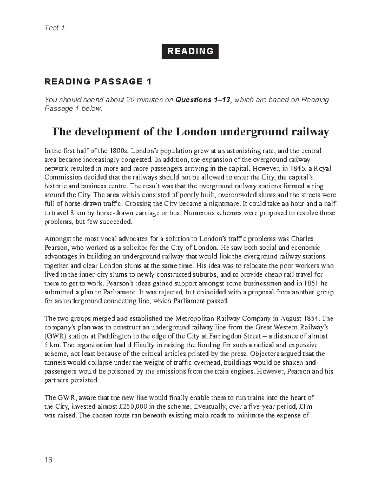 Test - exercise - Test 1 16 R E A D I N G READING P A S S A G E 1 You ...