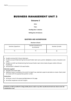 Busman prac sac 1 for VCE - Unit 3, Outcome 1 assessment task: case ...