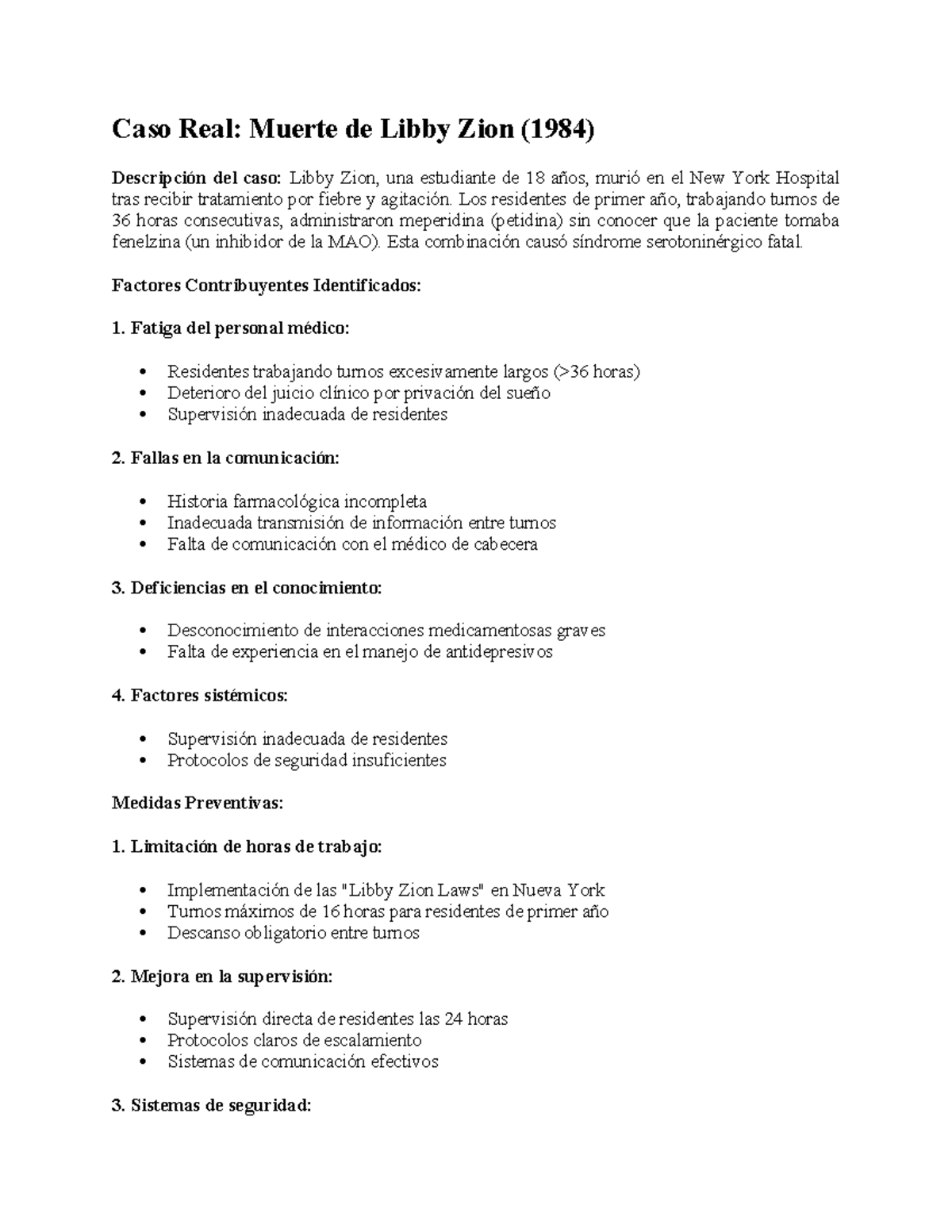 Caso Real: Negligencia Médica en la Muerte de Lib Zion (1984) - Studocu