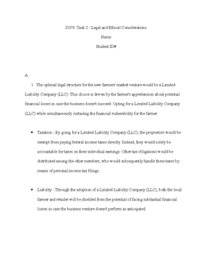 D078 Task 1 Example - D078: Task 1 - Organizational Structure Name ...