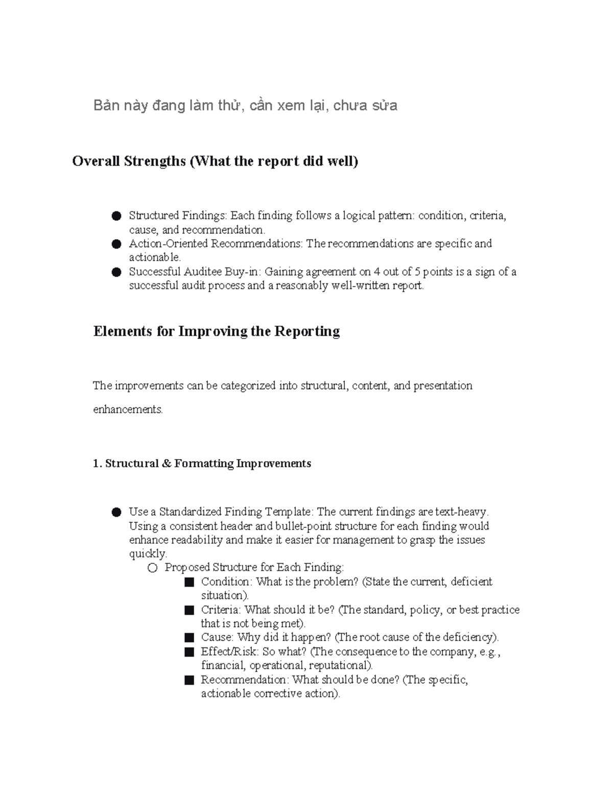 Q1 - Audit Report Improvement Recommendations and Findings Analysis ...