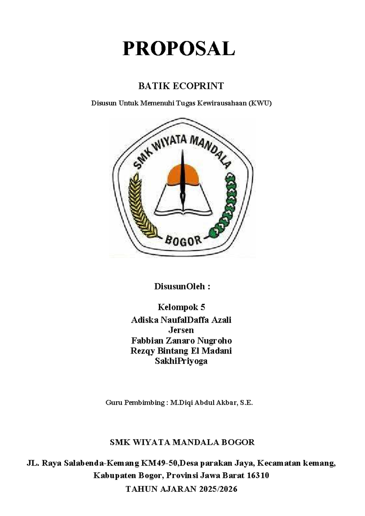 Proposal Batik Ecoprint untuk Tugas Kewirausahaan (KWU) Kelas XI - Studocu