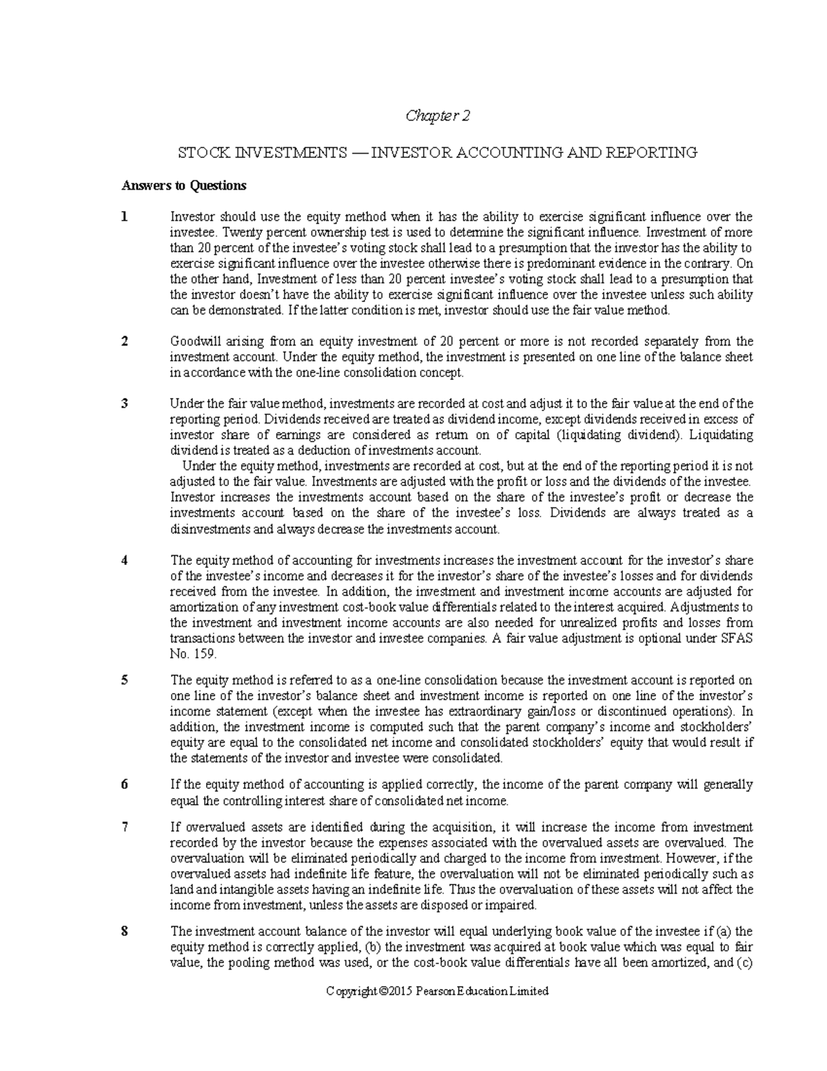 Solution Manual: Chapter 2 - Stock Investments and Reporting - Studocu