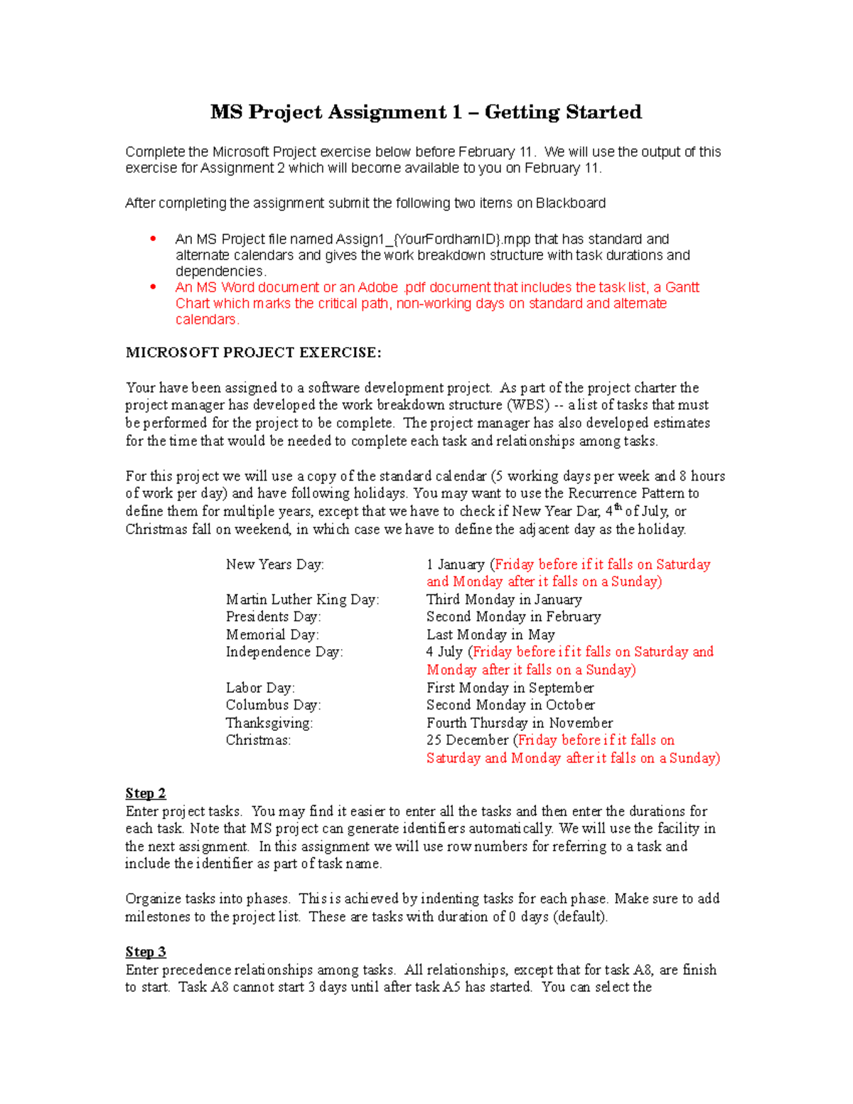 MSProject assignment 1 - MS Project Assignment 1 – Getting Started Complete the Microsoft ...