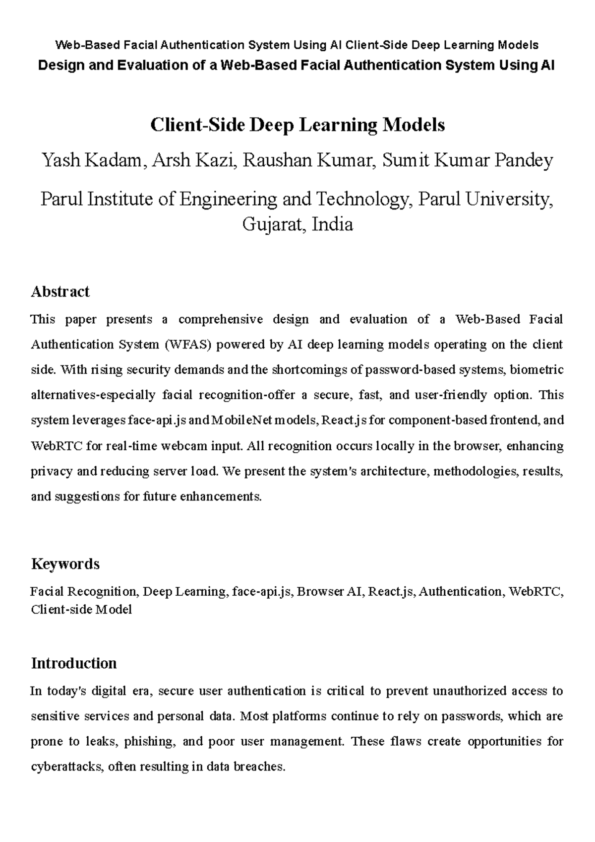 Facial Authentication System Design & Evaluation Using AI Deep Learning Models - Studocu